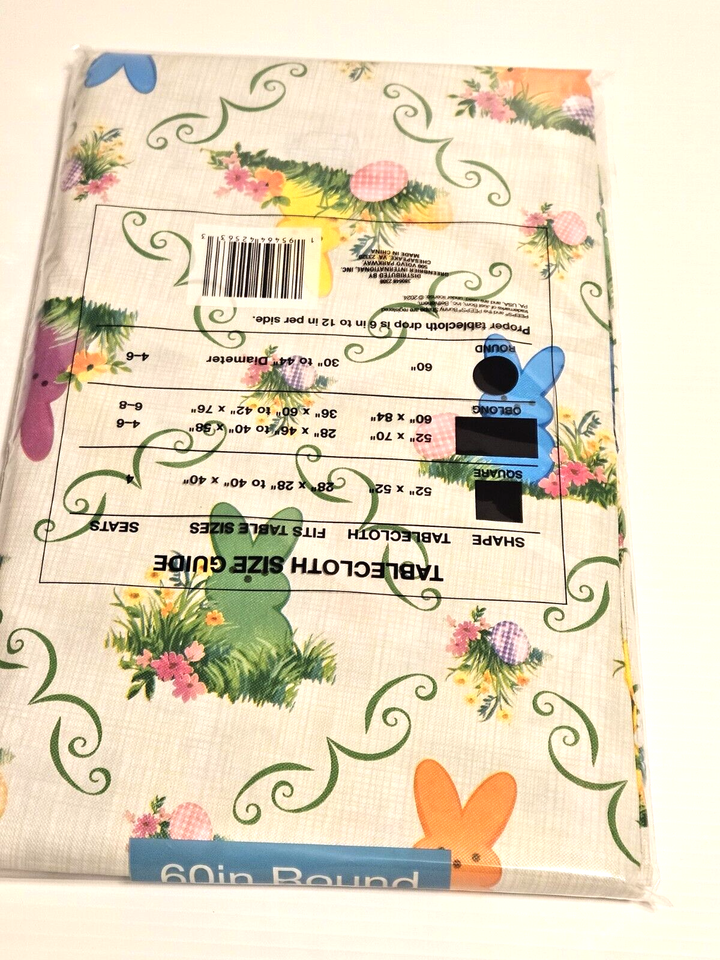 Easter Peeps Bunny Tablecloth 60" Round Peva Wipe Clean New Flowers ...