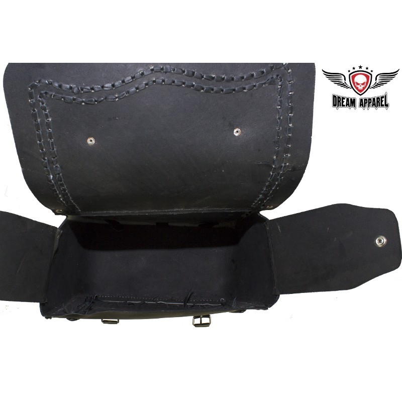 12 INCH BLACK LEATHER MOTORCYCLE SADDLEBAGS FOR YAMAHA VIRAGO V STAR ...