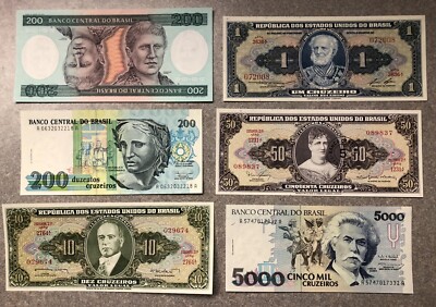 Collection Of 6 Uncirculated Brazil Banknotes, 1 - 5000 Cruzeiros | eBay