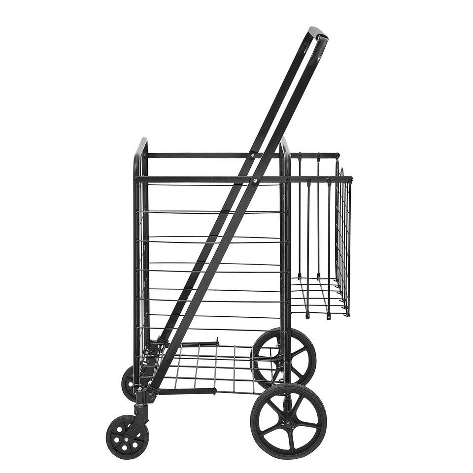 Uimoso Folding Shopping Cart Rolling Grocery Cart with Double Baskets ...