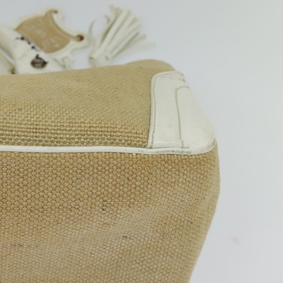 CELINE Hand Bag Straw Leather Beige Silver Auth 122443 | eBay