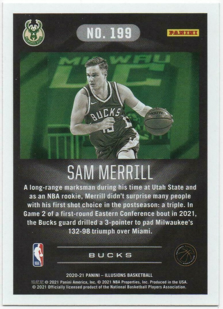 Sam Merrill 2020-21 PANINI ILLUSIONS BASKETBALL Base RC #199 Bucks | eBay
