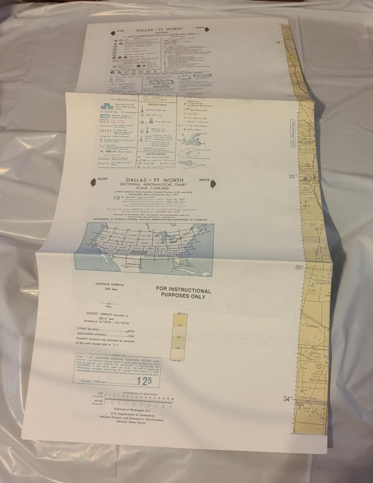 Dallas Ft Worth TX Sectional Aeronautical Chart 1977 Map Flight ...