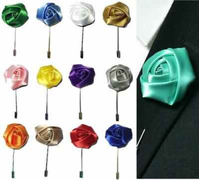 Rose Flower Corsage Boutonniere Stick Silky Lapel Buttonhole Grooms ...