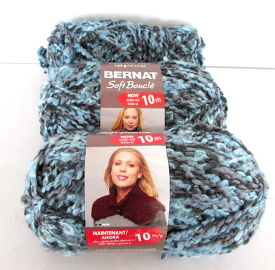 3 Skeins Bernat Soft Boucle Yarn #46137 Steel Blue #6 Acrylic 15 ...