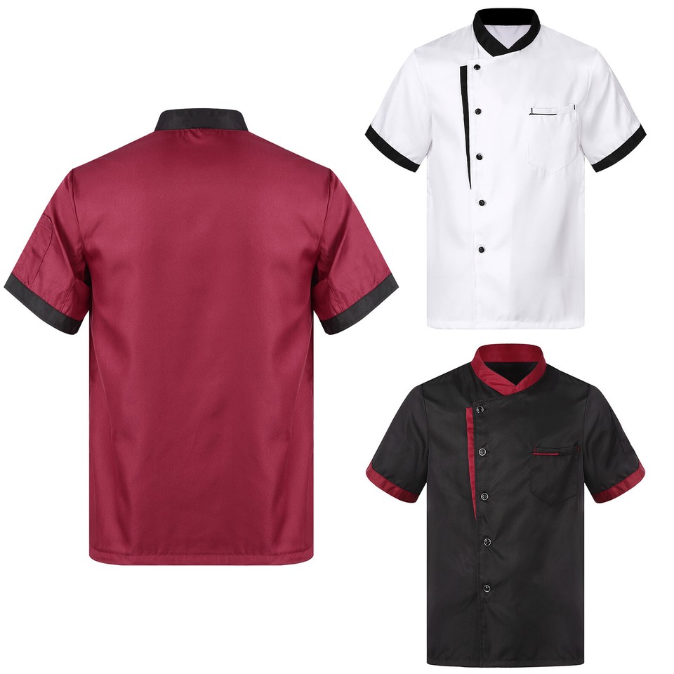 Men's Chef Coat Uniform Short Sleeve Cook Jacket Restaurant Kitchen ...