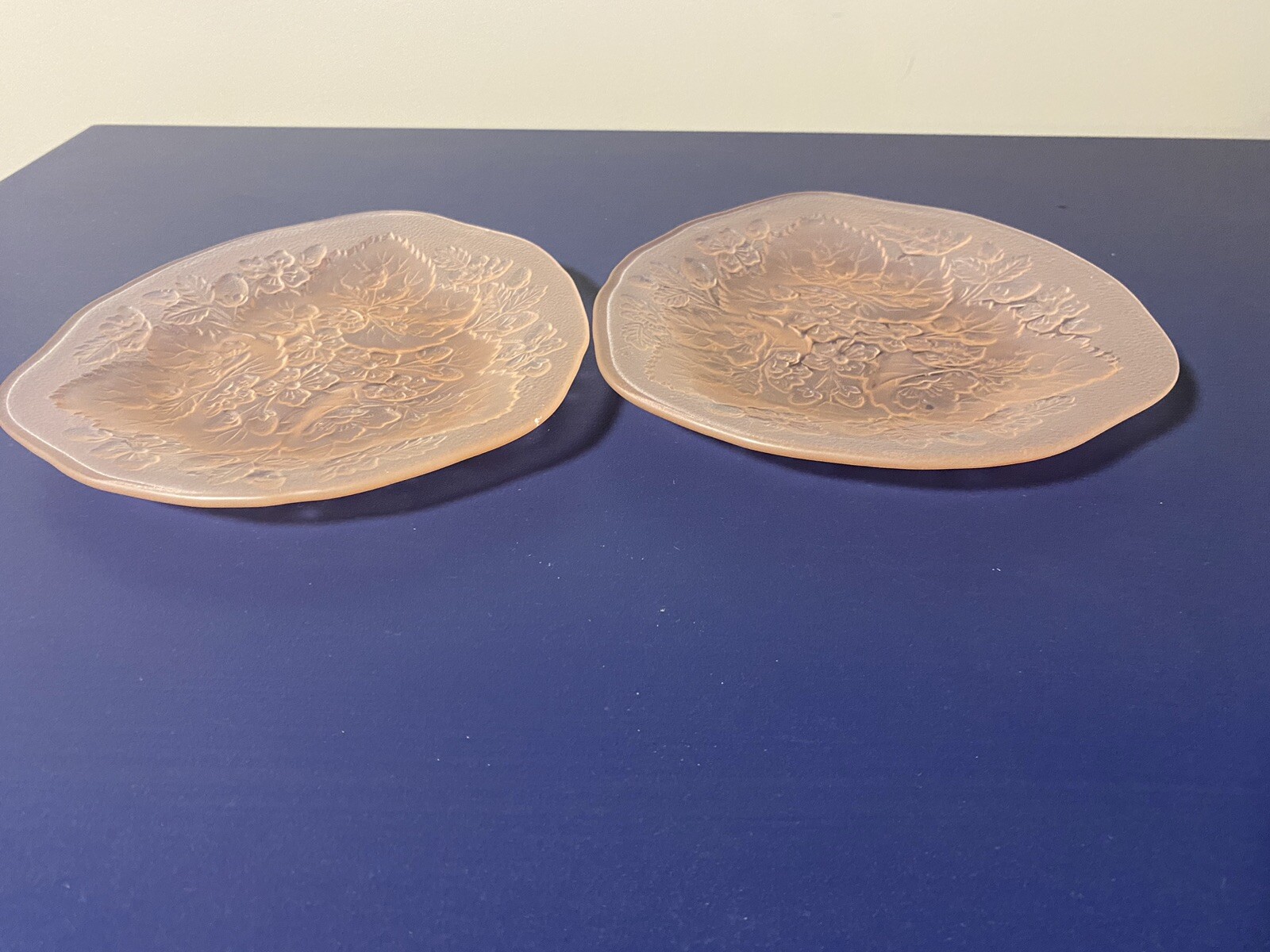 Vintage Ping Glass Dessert Plates, Set of Two Pink Frosted Strawberry ...