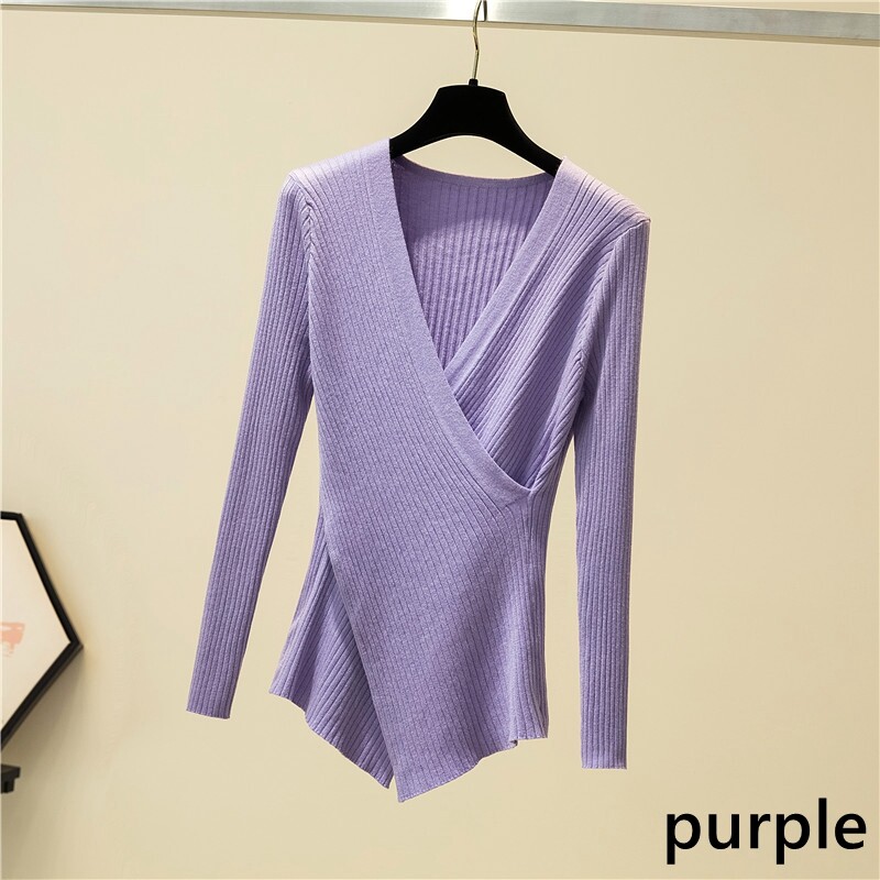 Lady Knitted Top Pullover Sweater V-neck Knitwear Slim Fit Casual ...