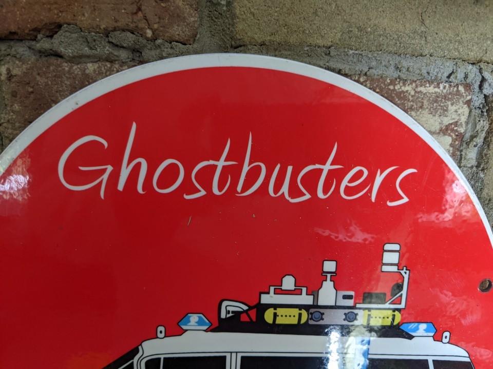 VINTAGE GHOSTBUSTER PORCELAIN HEAVY METAL DIE-CUT SIGN MOVIE 12" X 8 ...
