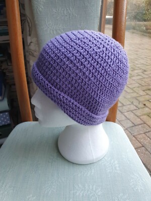 Beanie hat, New Crochet, Lilac, Merino Wool, soft brim A87 | eBay UK