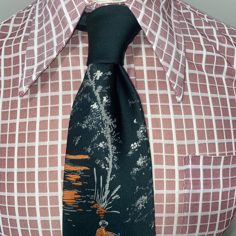 Vtg 60s 70s Tie Necktie Mens 4" Wide Thick Polyester Disco Ugly Mod ...