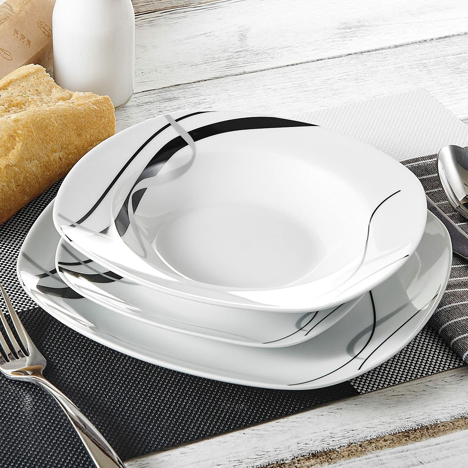 VEWEET FIONA Dinner Set 18/36-Pc Porcelain White Dinnerware Set of 6 ...