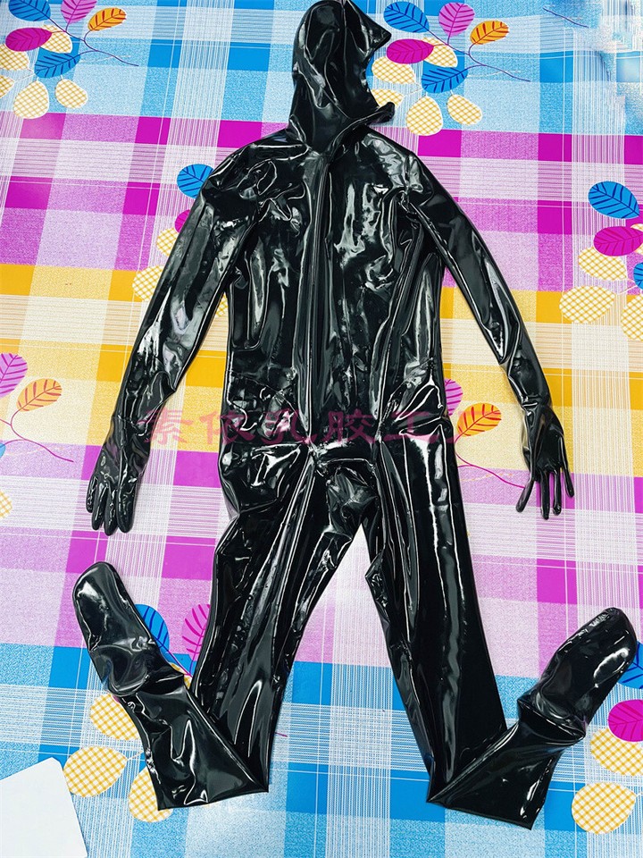 Black latex full cover catsuit open face/face entry no zip custom made ...