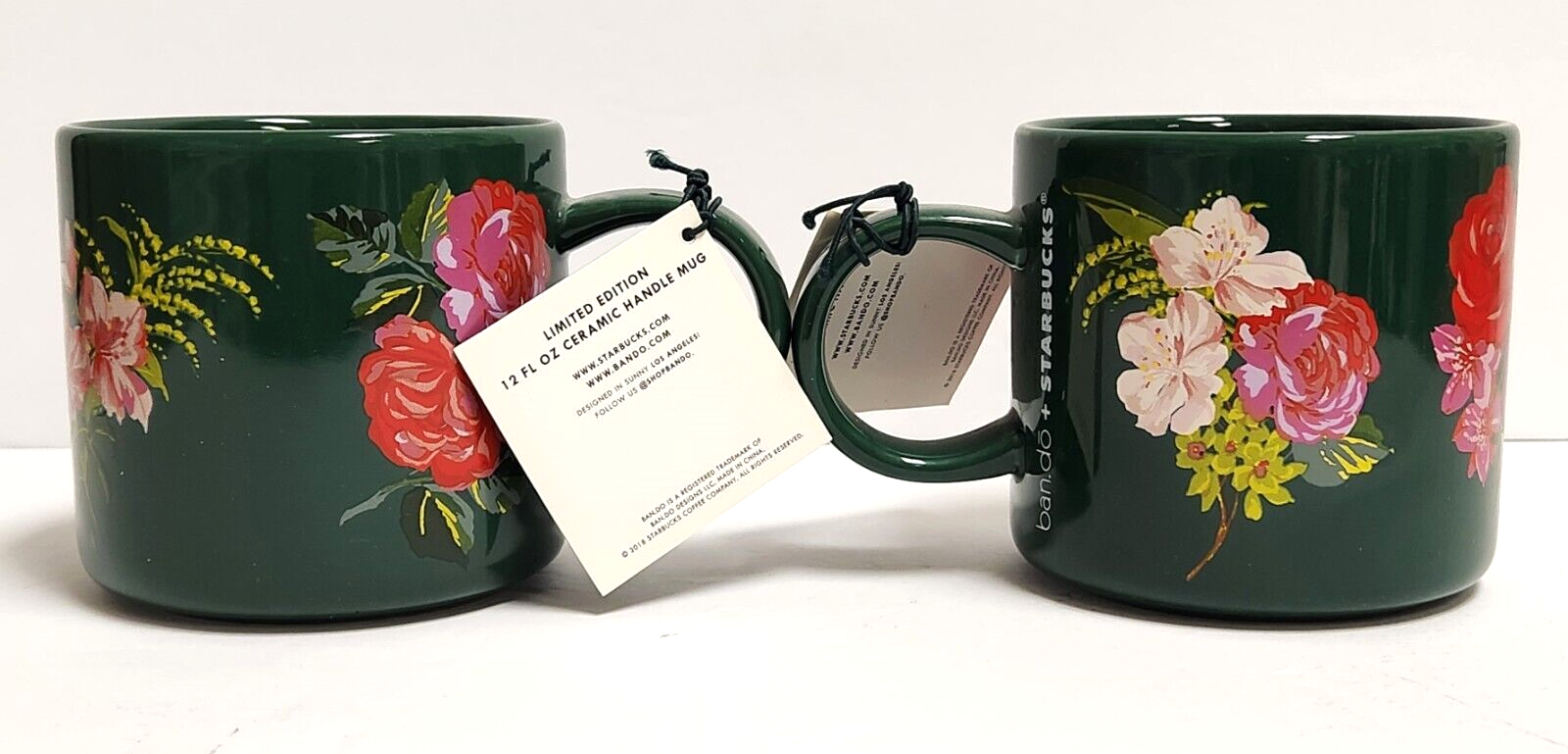 NWT 2 2018 Starbucks Bando Coffee Mugs Green Red Flowers 12 oz. | eBay