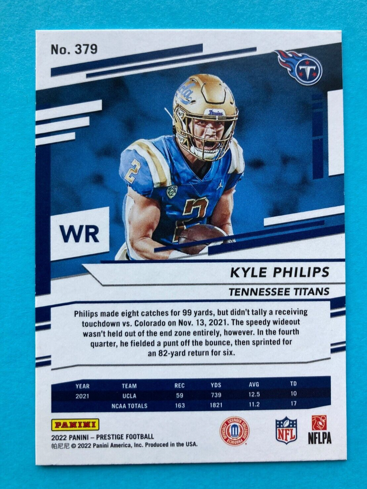 Kyle Philips 2022 Panini Prestige RC Rookie card #379 Tennessee Titans ...