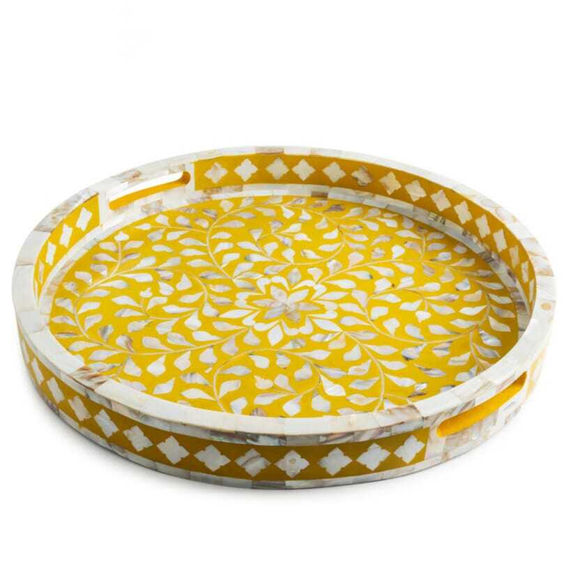 Round Breakfast tray Handmade Bone Inlay Decorative tray Tea tray ...