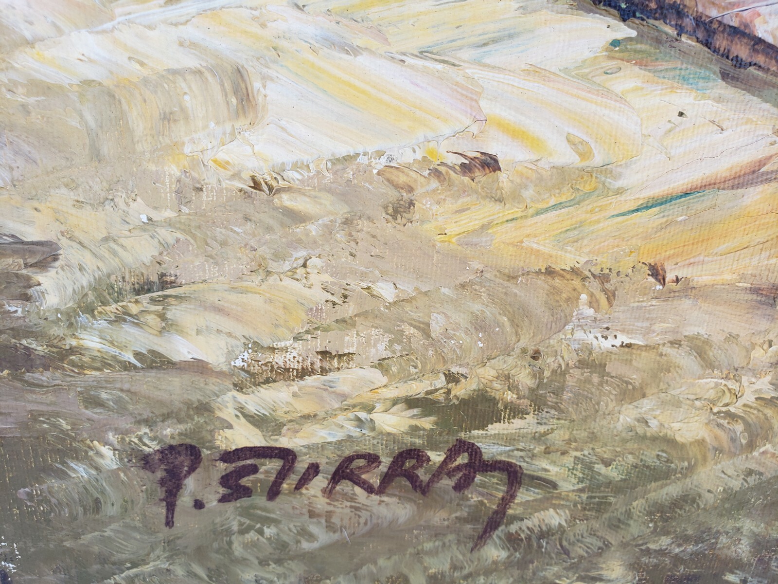 Vintage P Stirrat 36x24" Oil Painting of Fishing Boats Dock Harbor ...