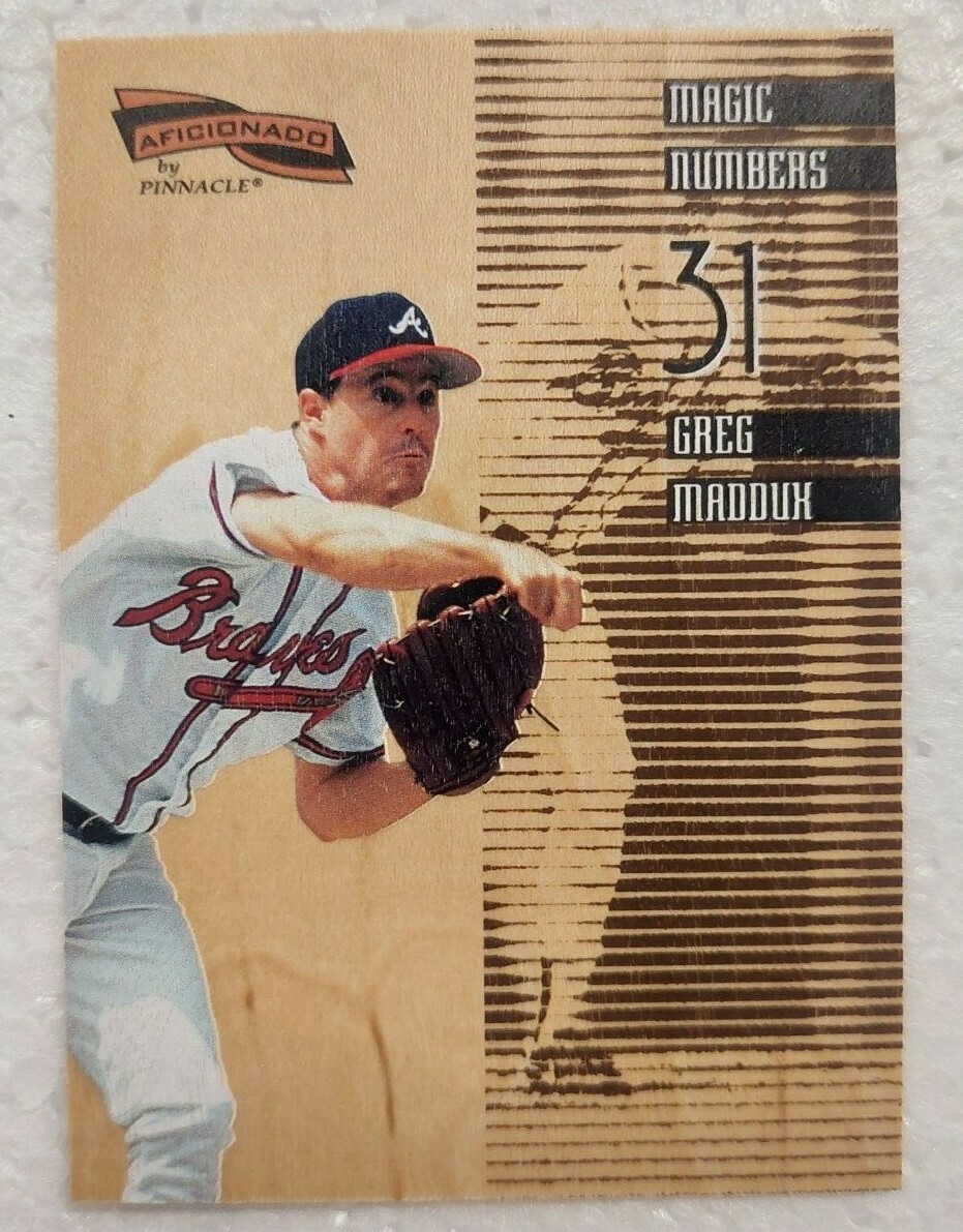 1996 Pinnacle Aficionado Greg Maddux #2 Magic Numbers, Braves | eBay