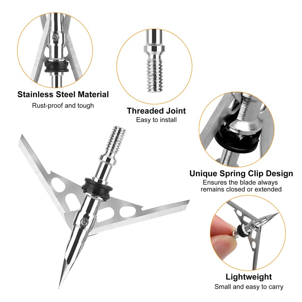 24Pcs 100Grains Archery Broadheads 2" Dia Expandable Hunting Arrowhead ...