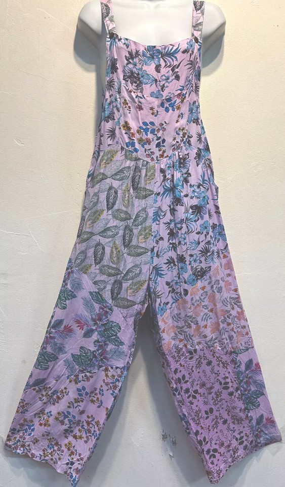 Nwt SACRED THREADS funky floral hippie rayon OVERALLS ROMPER JUMPSUIT ...