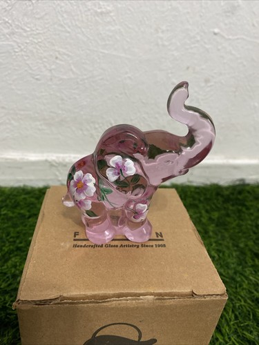 FENTON LENOX PINK ELEPHANT WITH FLORAL HANDPAINTED SIGNED K.A. FIGURINE ...