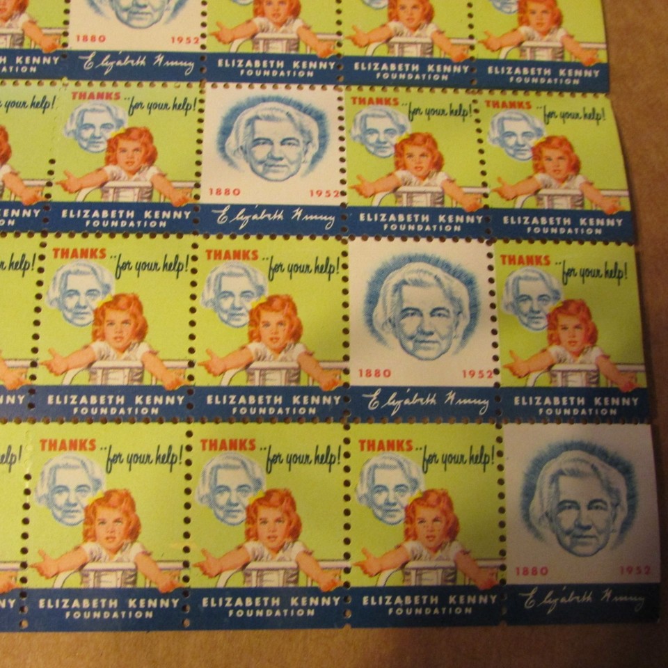1952 Elizabeth Kenny Foundation Polio Stamp Sheet 100 Stamps | eBay