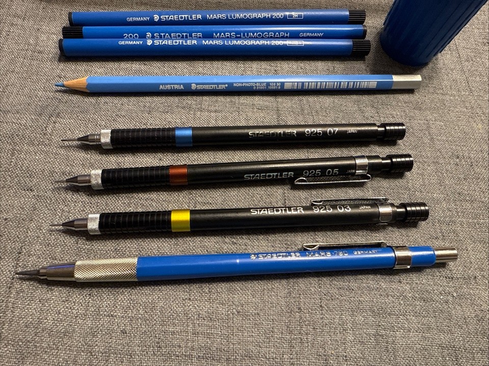 Staedtler Drafting Set Extras 18 Pc Case Mechanical 925 Pencil 03,05,07 ...