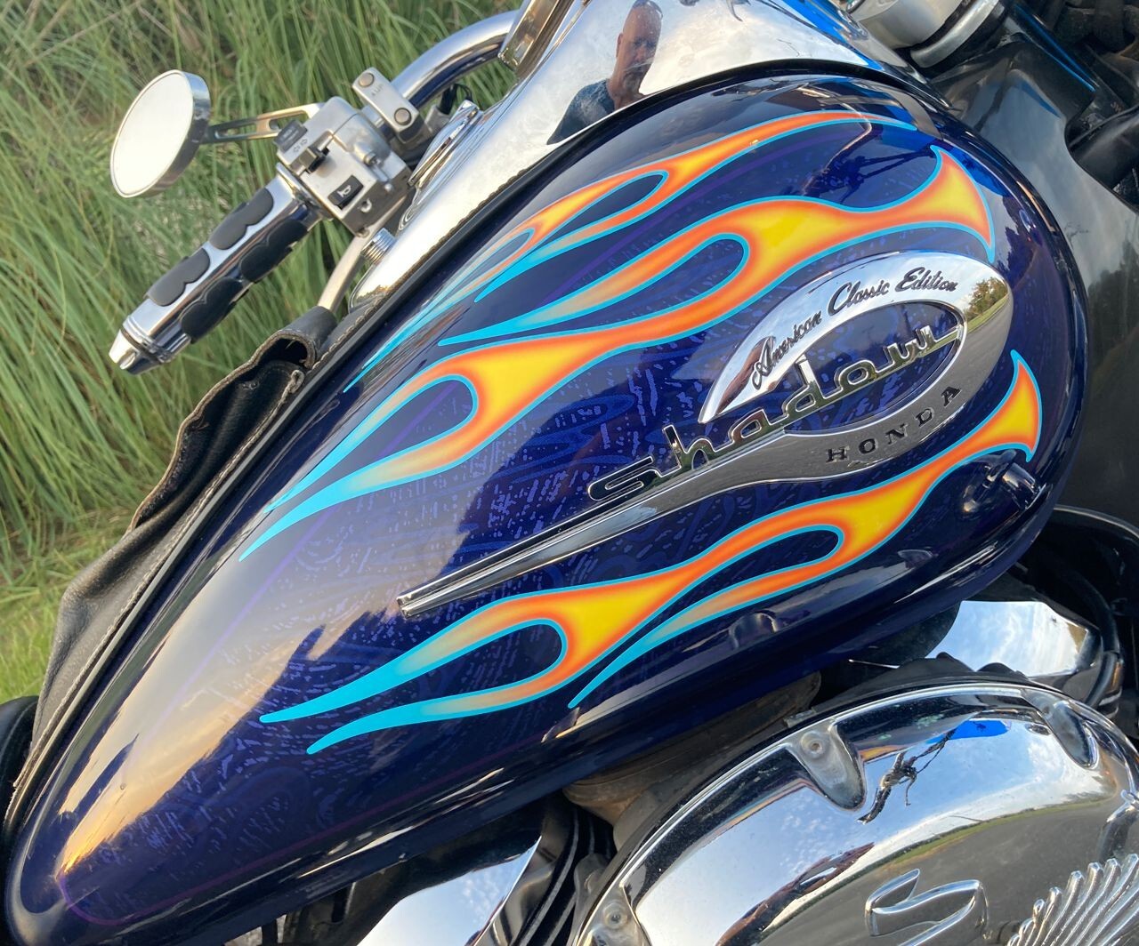 Motorcycle Flame decals - Airbrushed Fire / blue Pinstripe - 8pc Set ...