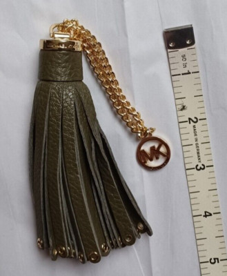 AUTHENTIC MICHAEL KORS LEATHER TASSEL EYELET WITH MK CHARM CHAINS KEY ...