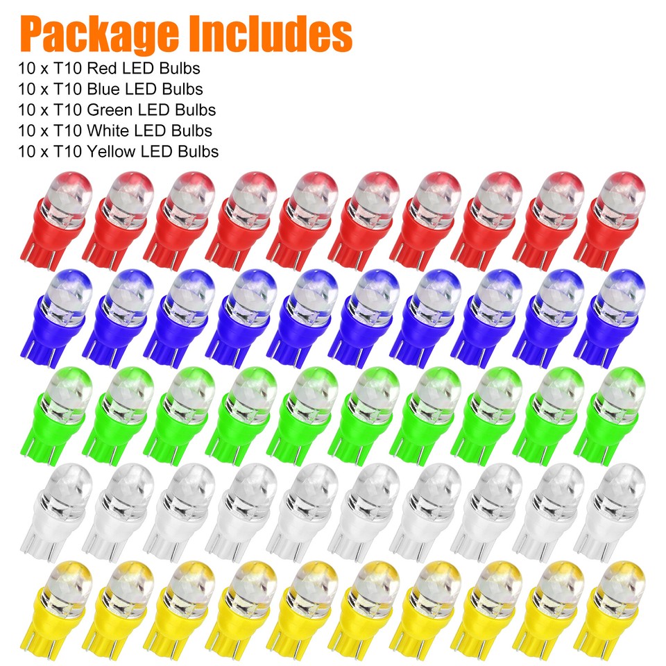 50x T10 194 Car LED Bulbs for Instrument Panel Gauge Cluster Dash Light ...