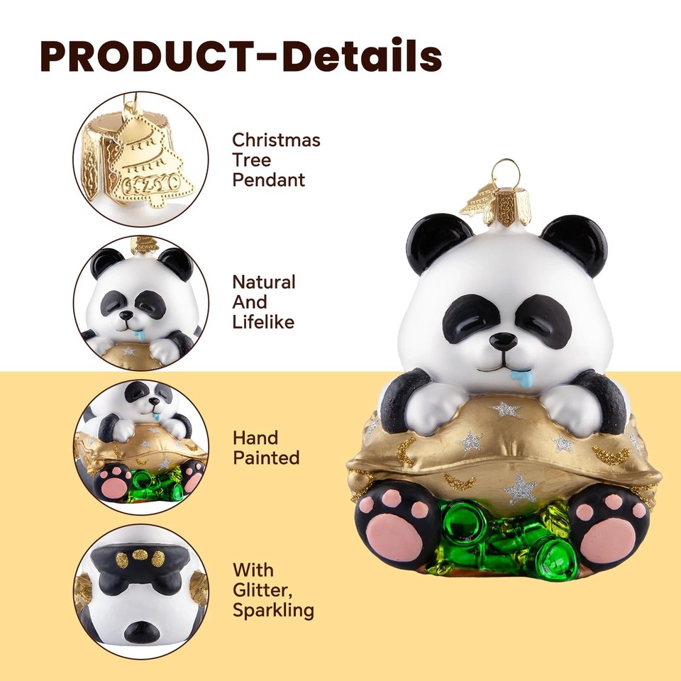 Panda Christmas Tree Ornaments, Handmade Glass Blown Ornaments for Tree ...