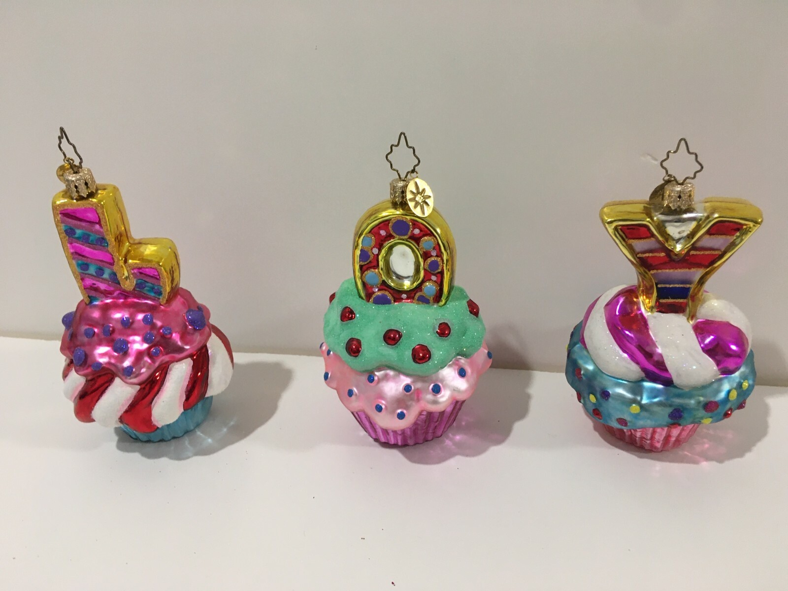 Christopher Radko Large "JOY Cakes" Set of 3 Colorful Cupcake Pastry ...