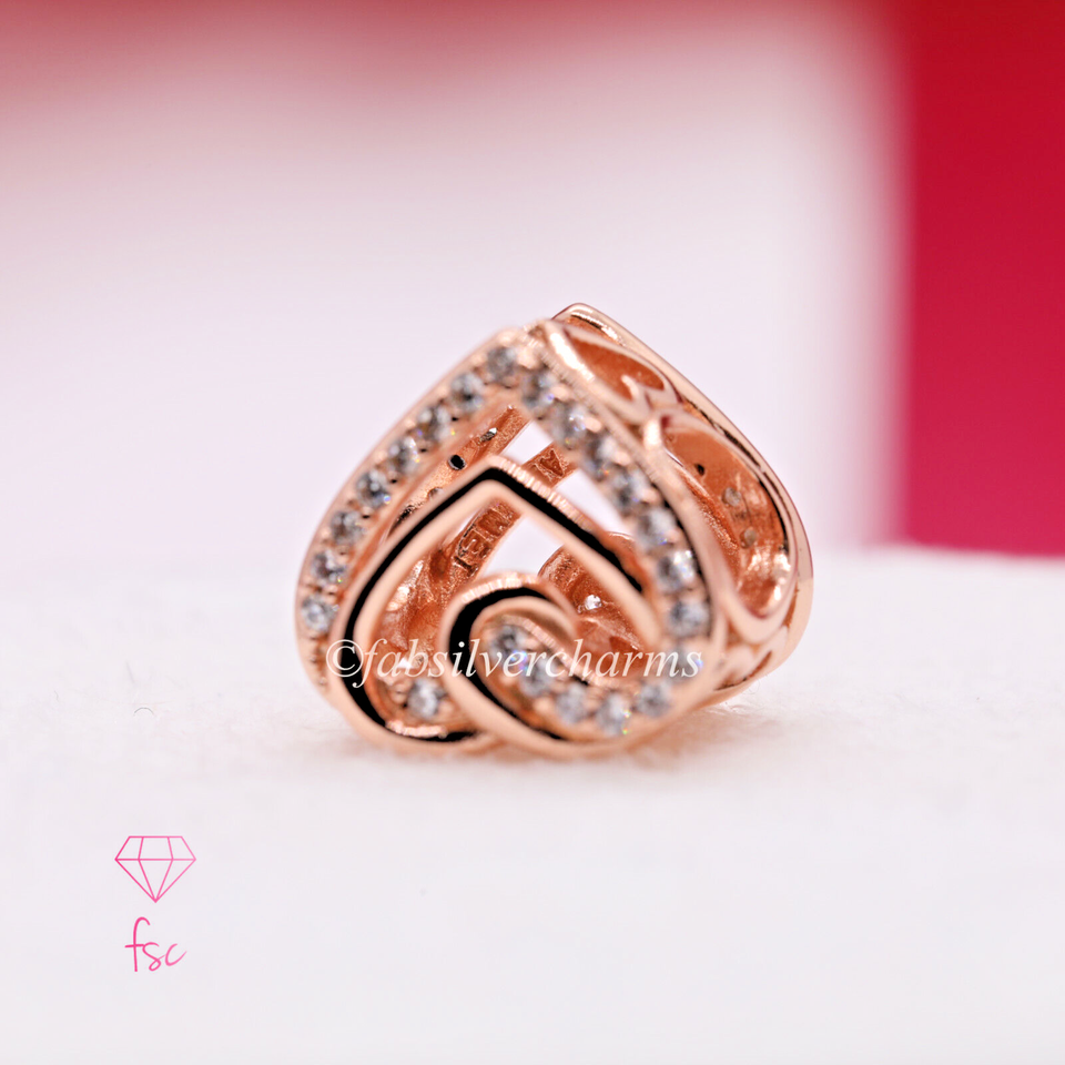 Authentic Pandora Rose Gold, Sparkling Entwined Hearts Charm 789270C01 ...