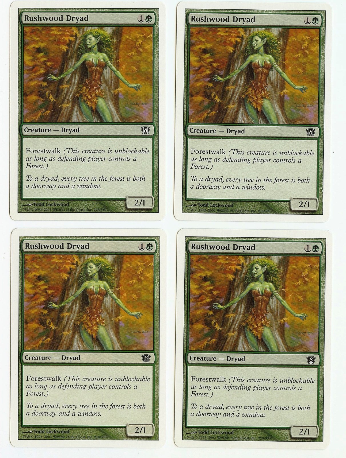 Magic The Gathering MTG 8th Edition RUSHWOOD DRYAD Card x4 - Unplayed ...