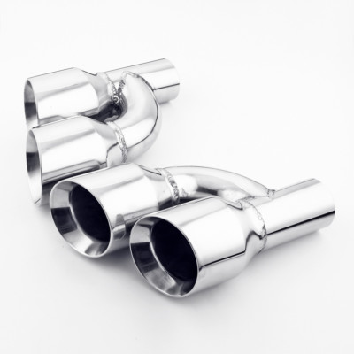 Pair 2.5" inlet Twin 4" Dual Wall Staggered Outlet Exhaust Tips ...