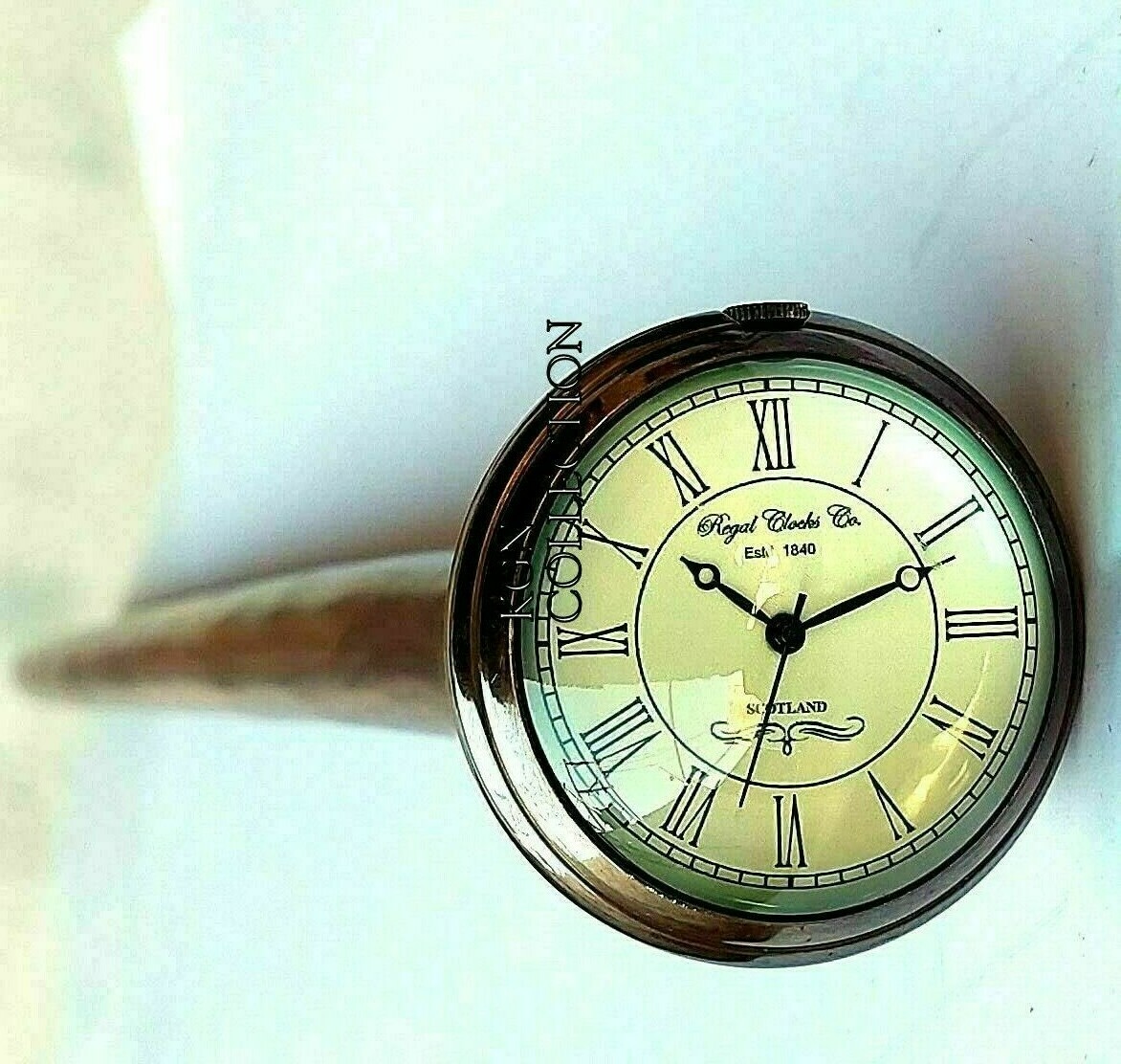 Antique Brass Walking Stick w/ Watch Regal Clocks Co. Scotland Working ...