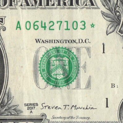 Series 2017A Star Note $1 Dollar Bill A Boston 3.2 M Pack Run DC ...