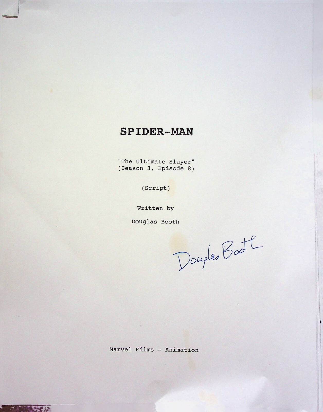 Spider-Man 1994 Production Ultimate Slayer Script Copy SIGNED Douglas ...