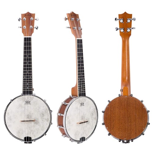 4-String Banjo Ukulele | 23" Sapele Wood with Remo Head & Nylon Strings ...