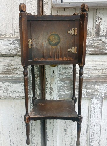 Antique Wood Smoking Stand W/ Label Metal Stampings Corp Illinois USA ...