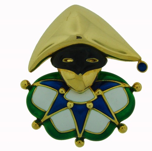 MAUBOUSSIN Paris Enamel Gold JESTER PIN BROOCH 1980s | eBay