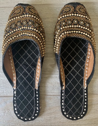 Hand Crafted Middle Eastern Beaded/Sequined flat Slip on Mules Shoes ...
