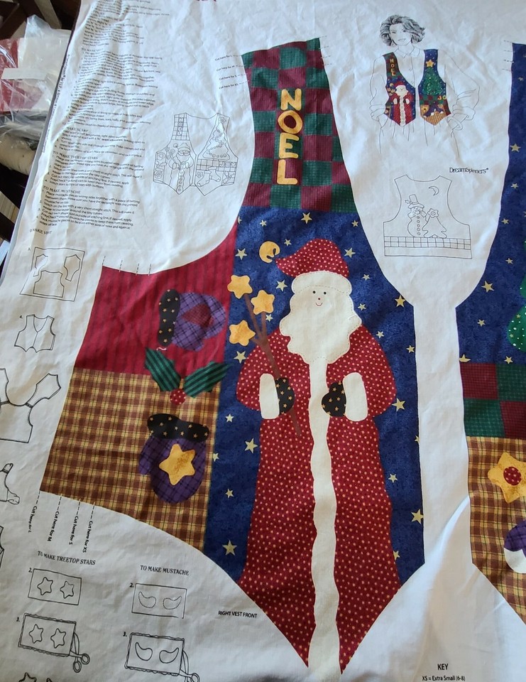 Dream Spinners VIP Fabric Panel Cut Sew Christmas Vest Santa Noel Joy ...