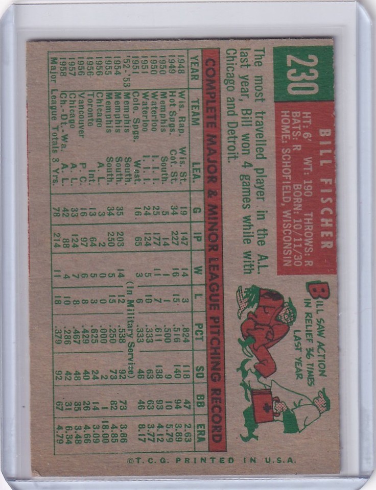 1959 Topps Baseball #230 Bill Fischer - Washington Senators | eBay