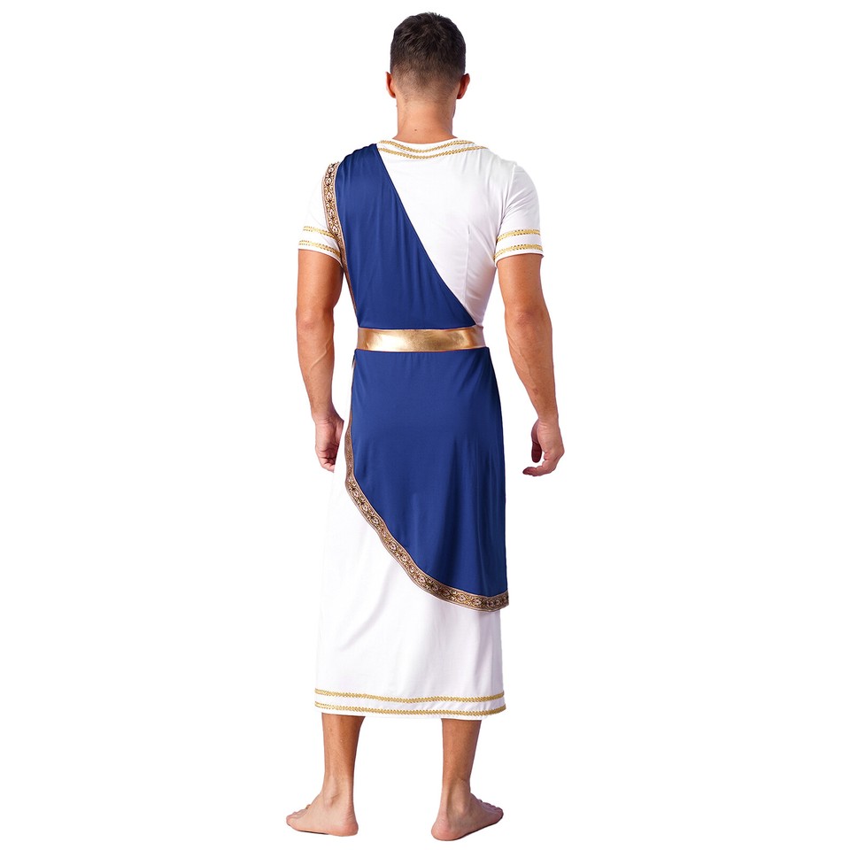 US Men Toga Greek God Costume Short Sleeve Roman Cosplay Robe Toga ...