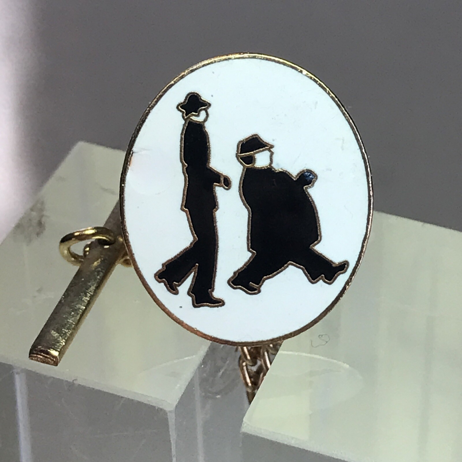 Rare Laurel & Hardy Tie Tack Enamel Black White Vinta… - Gem