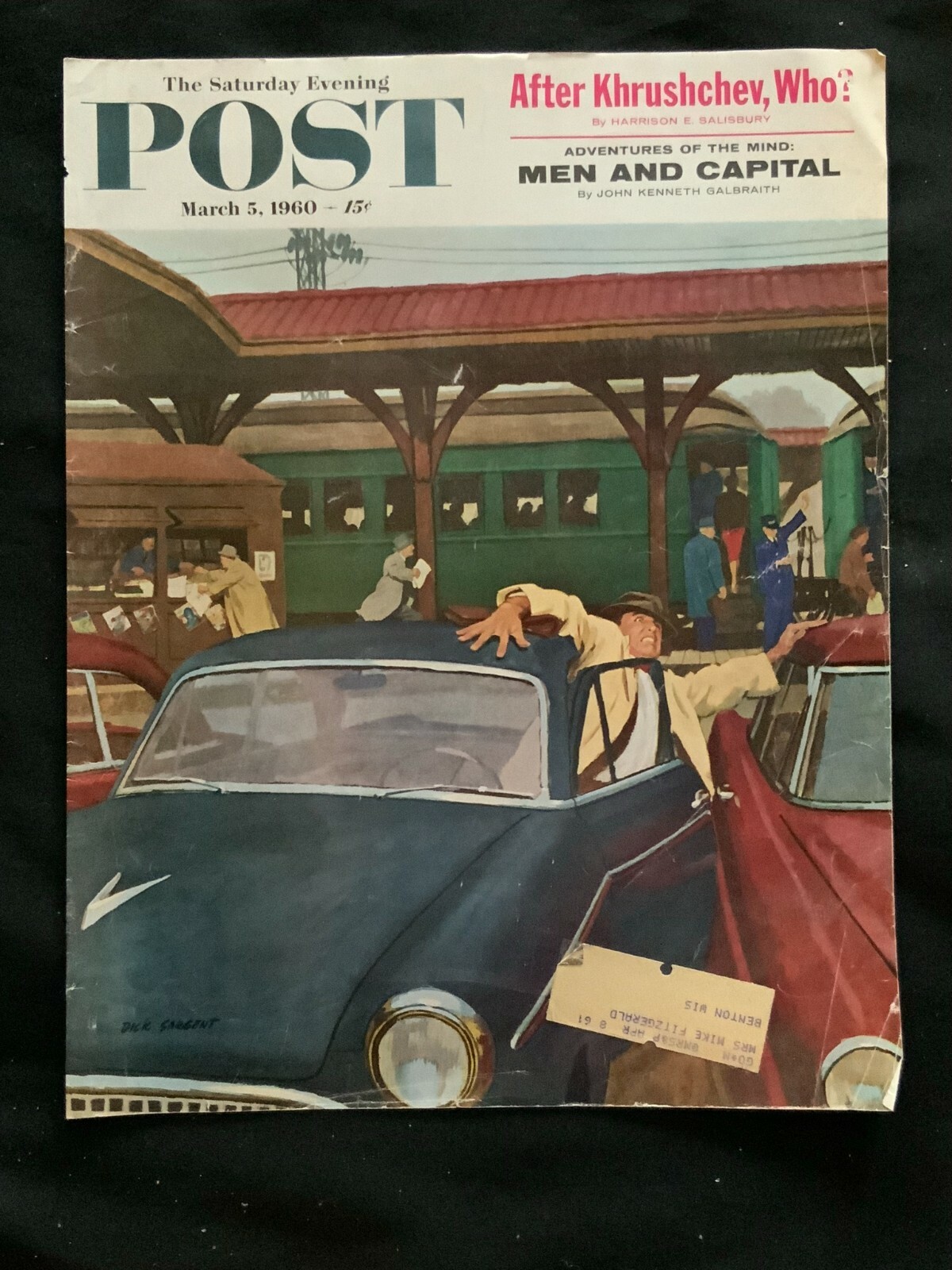 March 4 1960 VTG a/s Saturday Evening Post COVER only Train Station ...