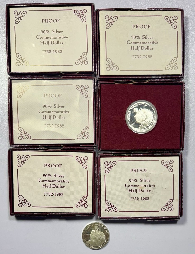 1982-S Proof Washington Commemorative Silver Half Dollars Lot of 7 Six ...