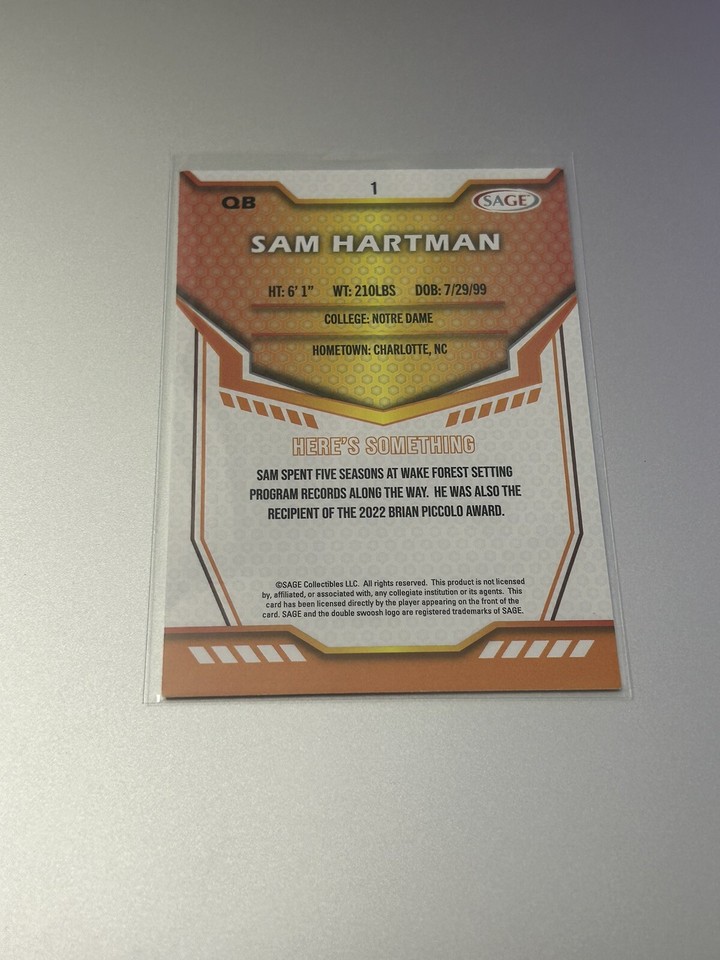 2024 Sage High Series Football Rookie Card Black #1 SAM HARTMAN | eBay