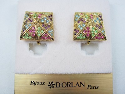 D'Orlan Gold Plated Clip Earrings with Pastel Swarovski Crystals - 1141 ...